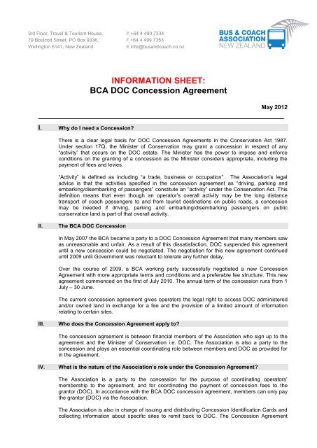 INFORMATION SHEET: BCA DOC Concession Agreement