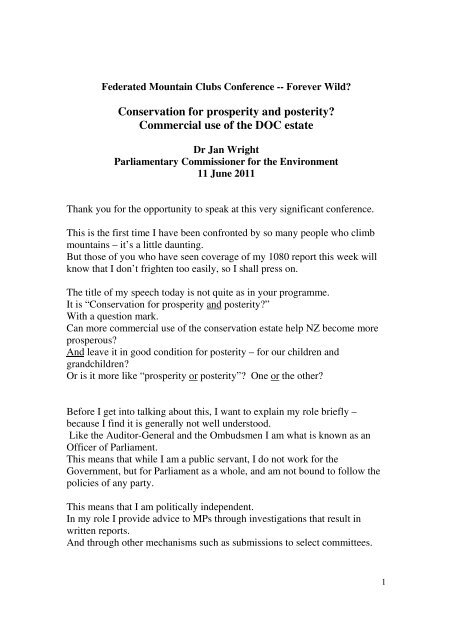 Parliamentary Commissioner for the Environment speech