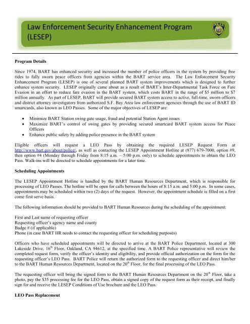 Law Enforcement Security Enhancement Program (LESEP) - Bart