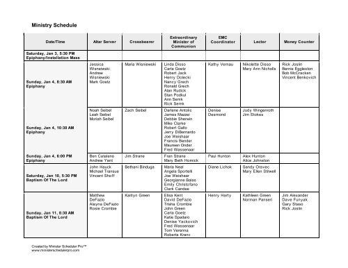 Ministry Schedule