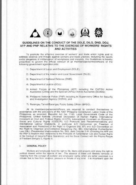 guidelines on the conduct of the dole, dilg - Philippine National Police