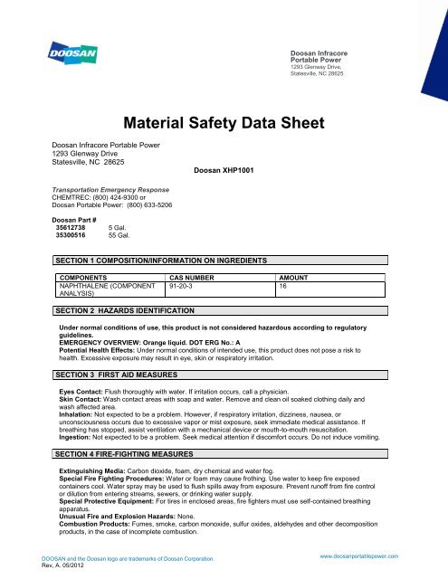 Material Safety Data Sheet - Doosan Portable Power
