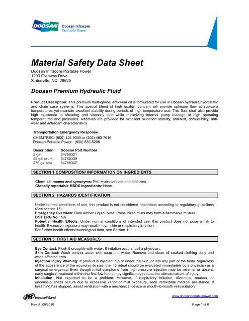 Material Safety Data Sheet - Doosan Portable Power