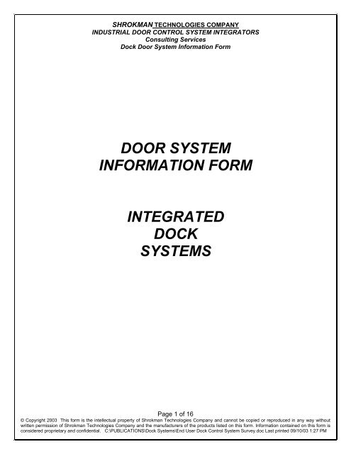door system information form integrated dock systems