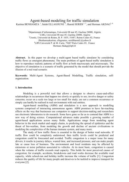 Agent-based modeling for traffic simulation