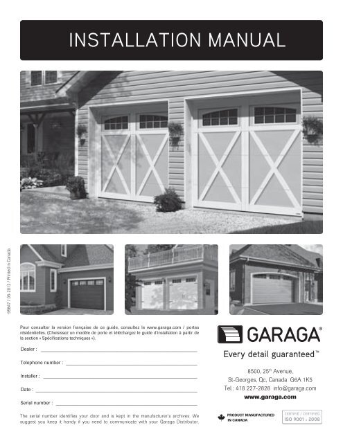 InstallatIon manual - Garaga inc.