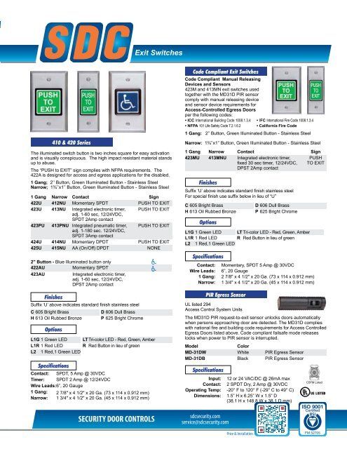 Exit Switches - SDC Security Door Controls