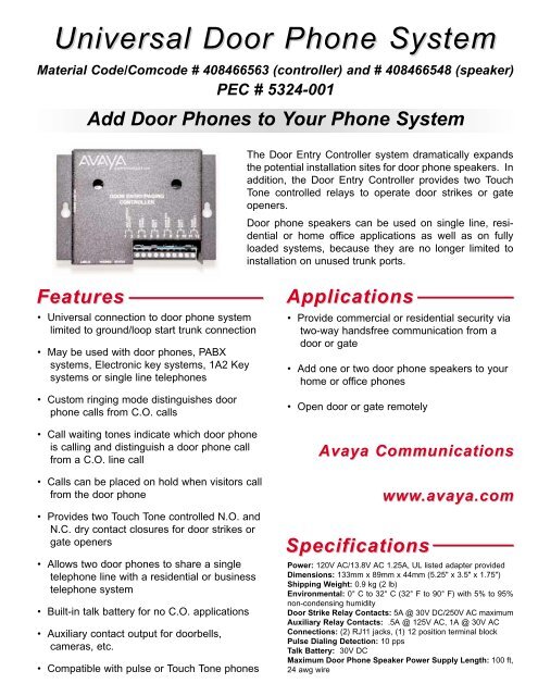 Universal Door Phone System - Avaya Paging Solutions