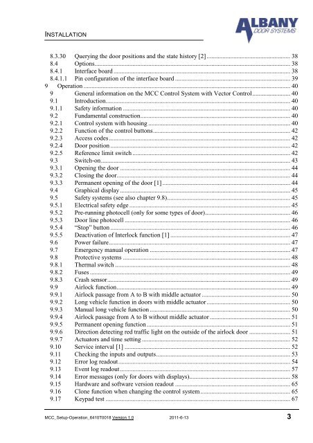 INSTALLATION Contents