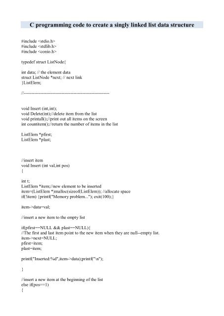 C Programming Code To Create A Singly Linked List Data Structure