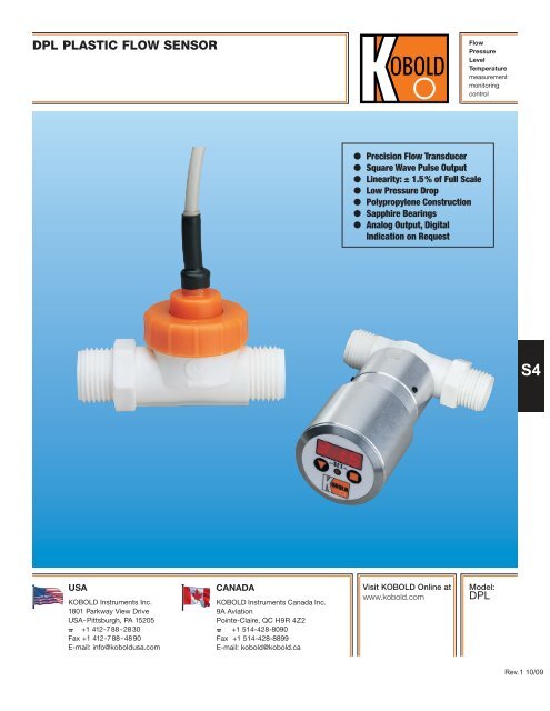 DPL PLASTIC FLOW SENSOR - Kobold