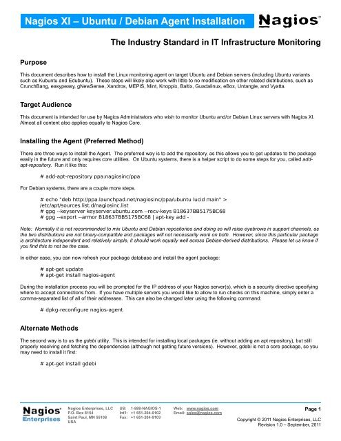 Nagios XI – Ubuntu / Debian Agent Installation