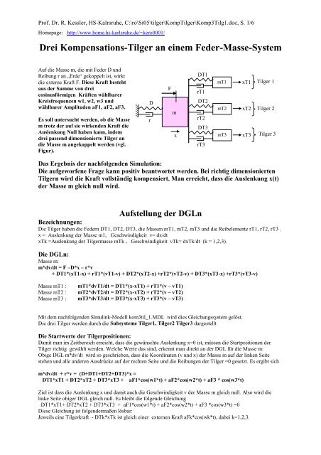 Drei Kompensations-Tilger an einem Feder-Masse-System