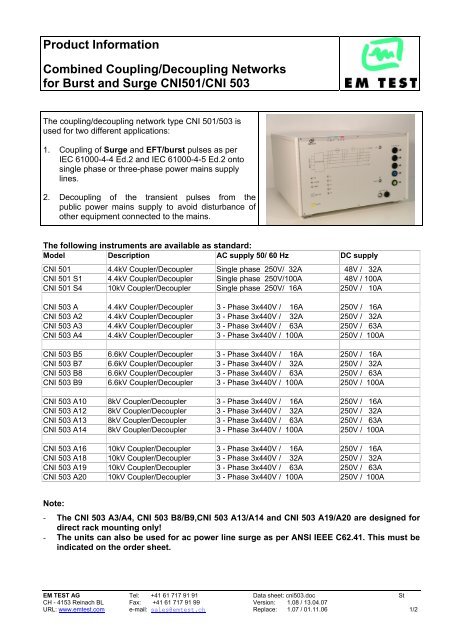 Product Information Combined Coupling/Decoupling ... - EM Test