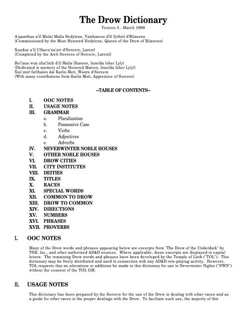 The Drow Dictionary - Redbrick