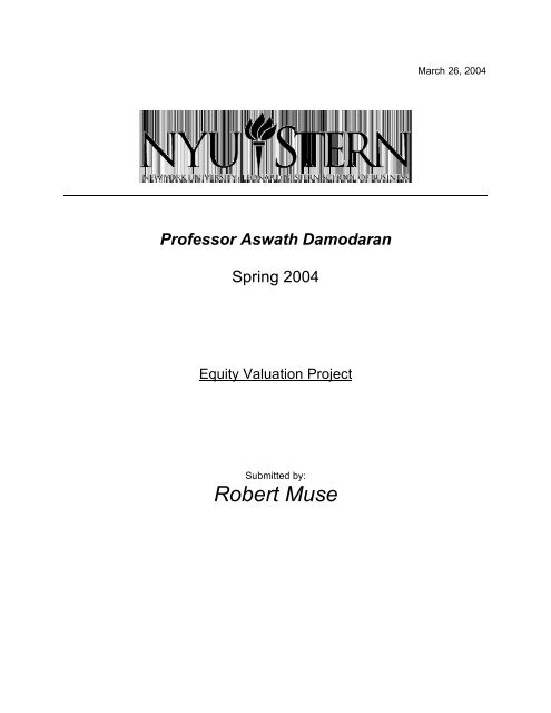 Professor Aswath Damodaran - NYU Stern School of Business
