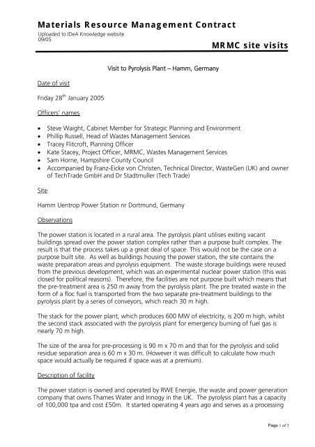 Visit to Pyrolysis Plant – Hamm, Germany report - expertpc