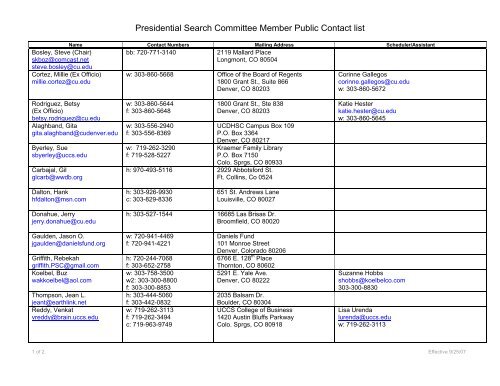 Search Committee Members - Contact Information