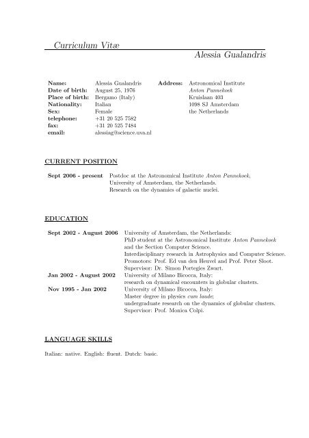 Curriculum Vitæ Alessia Gualandris