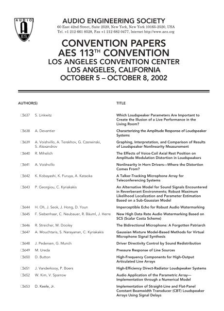 convention papers aes 113th convention - Audio Engineering Society