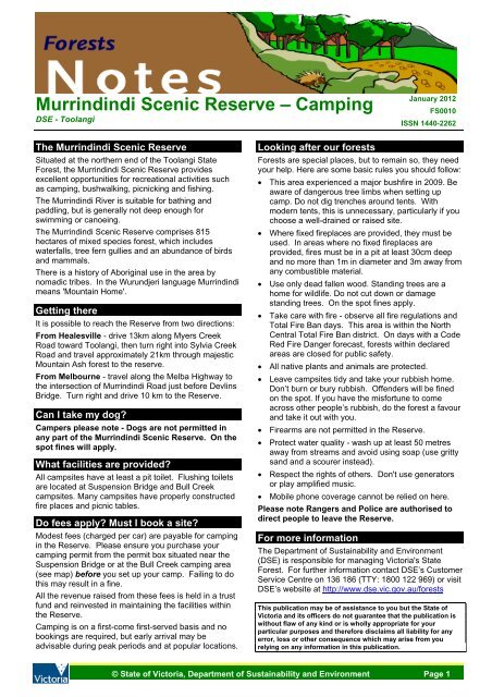 Murrindindi Scenic Reserve - Camping - Department of ...