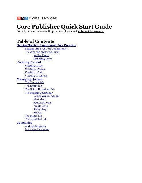 Core Publisher Quick Start Guide - Core Publisher - NPR