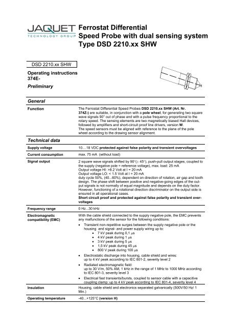 Ferrostat Differential Speed Probe with dual sensing system ... - Jaquet