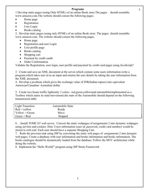 Programs 1 Develop Static Pages Using Only Html Of An Online