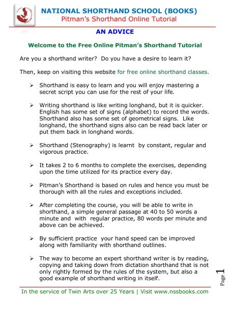 NATIONAL SHORTHAND SCHOOL (BOOKS) Pitman's Shorthand ...