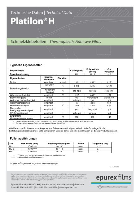Schmelzklebefolien - Epurex Films GmbH