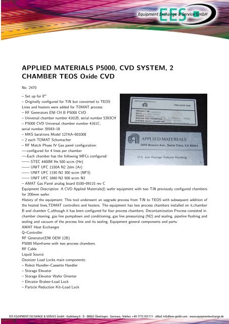 APPLIED MATERIALS P5000, CVD SYSTEM, 2 CHAMBER TEOS ...