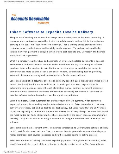 Software to Expedite Invoice Delivery - Esker