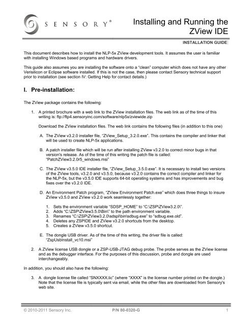 Installing and Running the ZView IDE - Sensory, Inc.