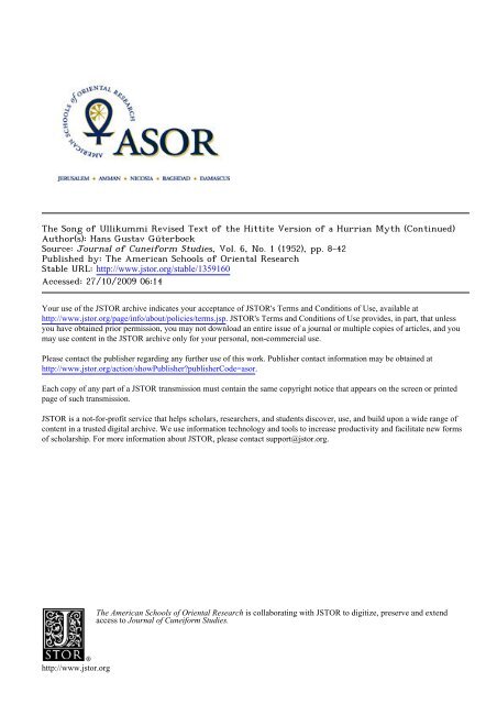 The Song of Ullikummi Revised Text of the Hittite Version of a ...