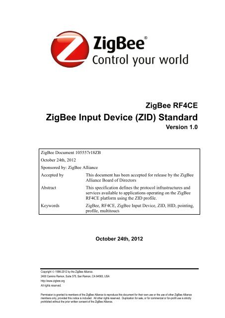 ZigBee Input Device (ZID) Standard