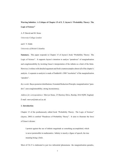 A Critique of Chapter 15 of ET Jaynes's “Probability Theory: The ...