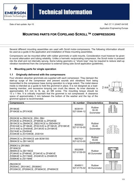 mounting parts for copeland scroll™ compressors - Emerson ...