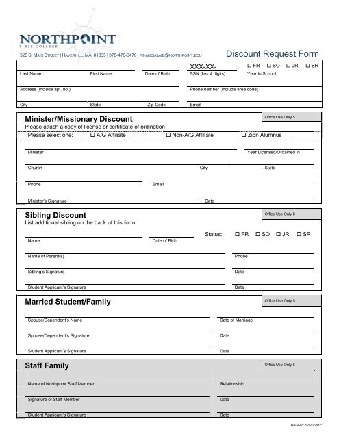 Discount Request Form - Zion Bible College