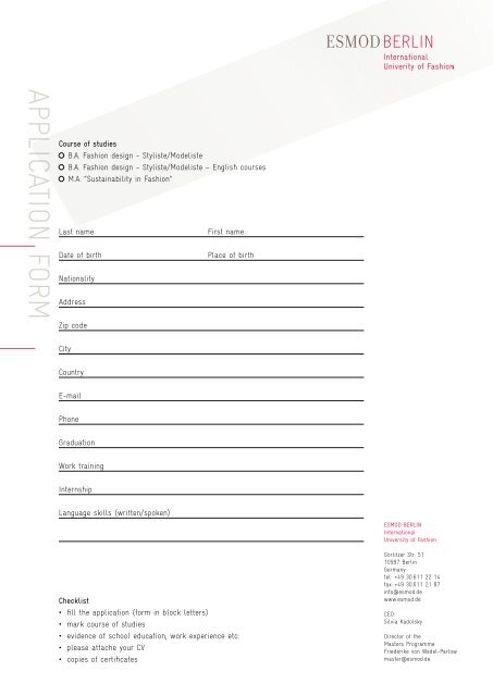 APPLICATION FORM - Esmod