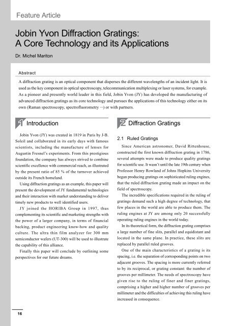 Jobin Yvon Diffraction Gratings: A Core Technology and its ... - Horiba
