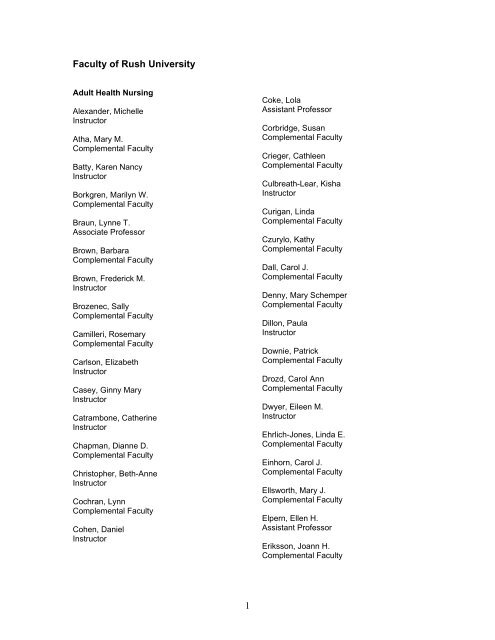 1 Faculty of Rush University