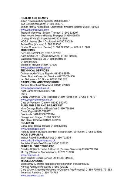 HEALTH AND BEAUTY Jillian Newsom ... - Rowde Village