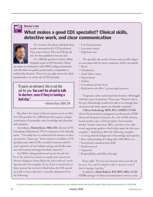 What makes a good CDI specialist? Clinical skills, detective ... - HCPro