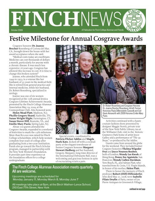 Festive Milestone for Annual Cosgrave Awards - Finch College ...