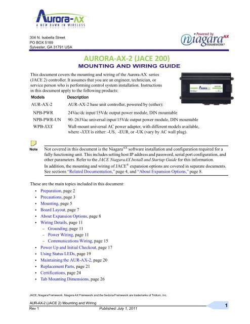 T-200 (JACE 2) Mounting and Wiring Guide - AIC Wireless