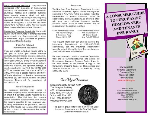 Homeowners & Tenants Consumer Guide - Rex Wyon Insurance