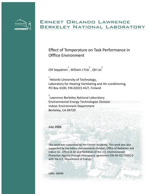 Effect of temperature on task performance in office environment