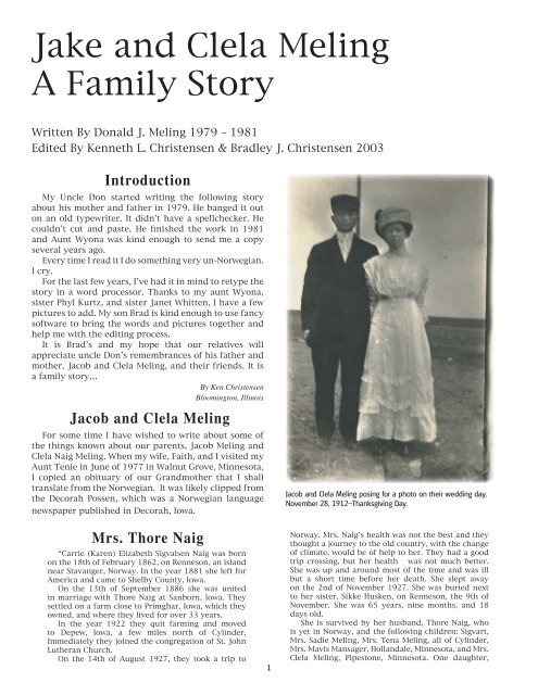 Jake and Clela Meling A Family Story