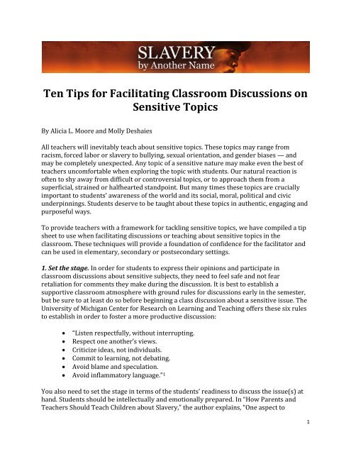 Ten Tips for Facilitating Classroom Discussions on Sensitive Topics_Final