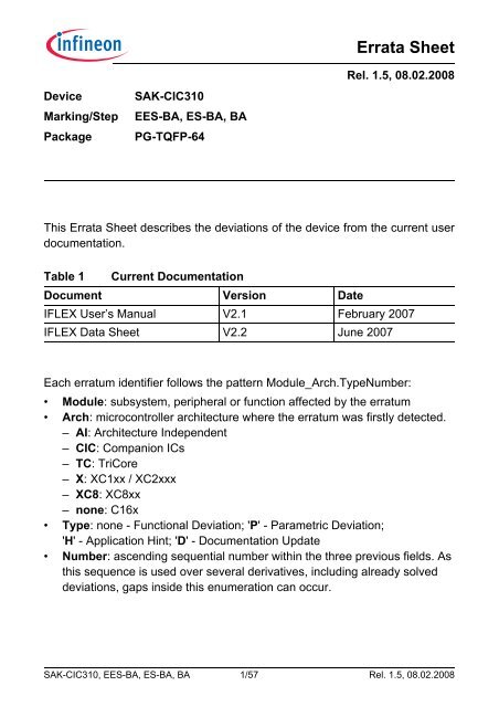 Errata Sheet - Infineon